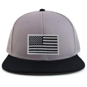 armycrew oversize xxl black grey usa flag patch flatbill mesh snapback cap - grey black - 2xl