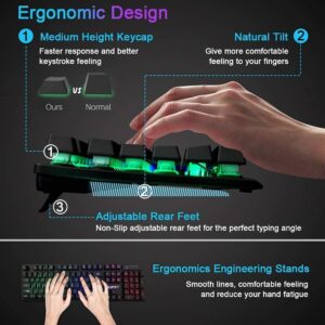 NPET Gaming Keyboard and Headset Bundle, Ultra-Slim Rainbow LED Backlit Keyboard, Stereo Gaming Headset for PS4, PC, Xbox One Controller