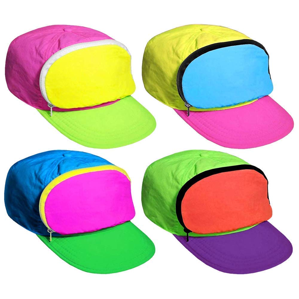 Fanny Pack Hat Nylon| 80s/90s Cap for Men | Retro Cap for Women |Zipper Pocket - Tri-Color/Neon/Vibe/CMYK Bundle