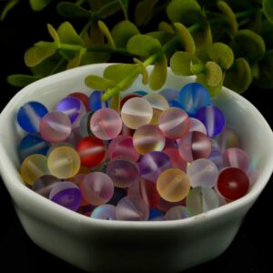 Matte Aurora Crystal Glass Beads 100pcs 8mm Flash Glitter Shining Mermaid Round Loose Aura Bead Frosted Moonstone for Jewelry Making (Multicolor, 8mm)