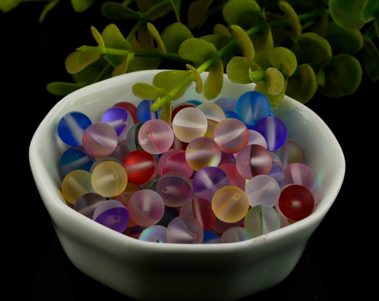 Matte Aurora Crystal Glass Beads 100pcs 8mm Flash Glitter Shining Mermaid Round Loose Aura Bead Frosted Moonstone for Jewelry Making (Multicolor, 8mm)