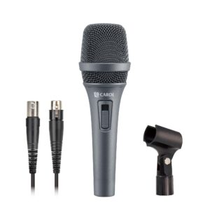 carol ac-900s dynamic vocal microphone with supercardioid, on/off switch, for singing, live stage, studio recording, streaming, w/ 14.8ft detachable xlr to xlr and mic clip (ps-1 gray)