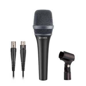 carol ac-900 dynamic microphone vocal with supercardioid, for singing, podcast, performance, live stage performance, noise cancelling ahnc technology w/ 14.8ft xlr to xlr cable & mic clip (p-1 black)