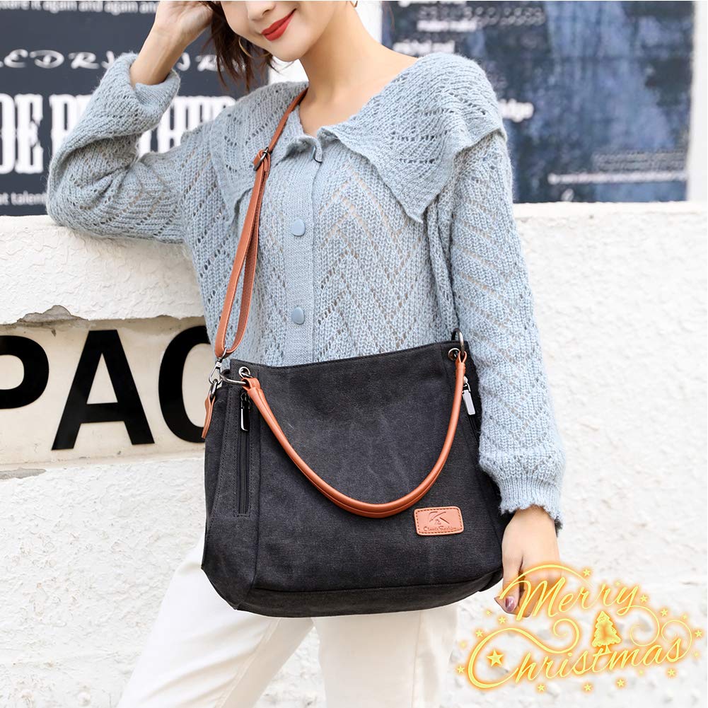 Chikencall Women Vintage Hobo Bag Causal Canvas Shoulder Bags Multi-pocket Daily Purses Shopper Satchels Christmas Tote