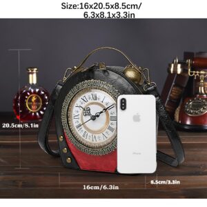 Real Working Clock Handbags Purse Antique Steampunk Shoulder Bag PU Messenger Bag