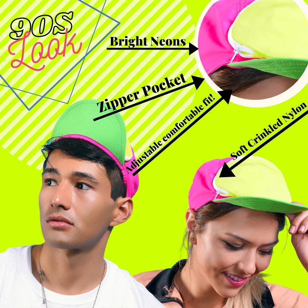 Fanny Pack Hat Nylon| 80s/90s Cap for Men | Retro Cap for Women |Zipper Pocket - Tri-Color/Neon/Vibe/CMYK Bundle