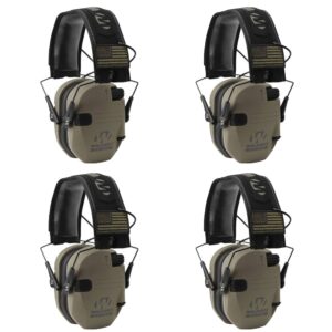 walker's razor slim shooter electronic hunting folding hearing protection earmuffs w/ 23db noise reduction & sound amplification, tan patriot (4 pack)