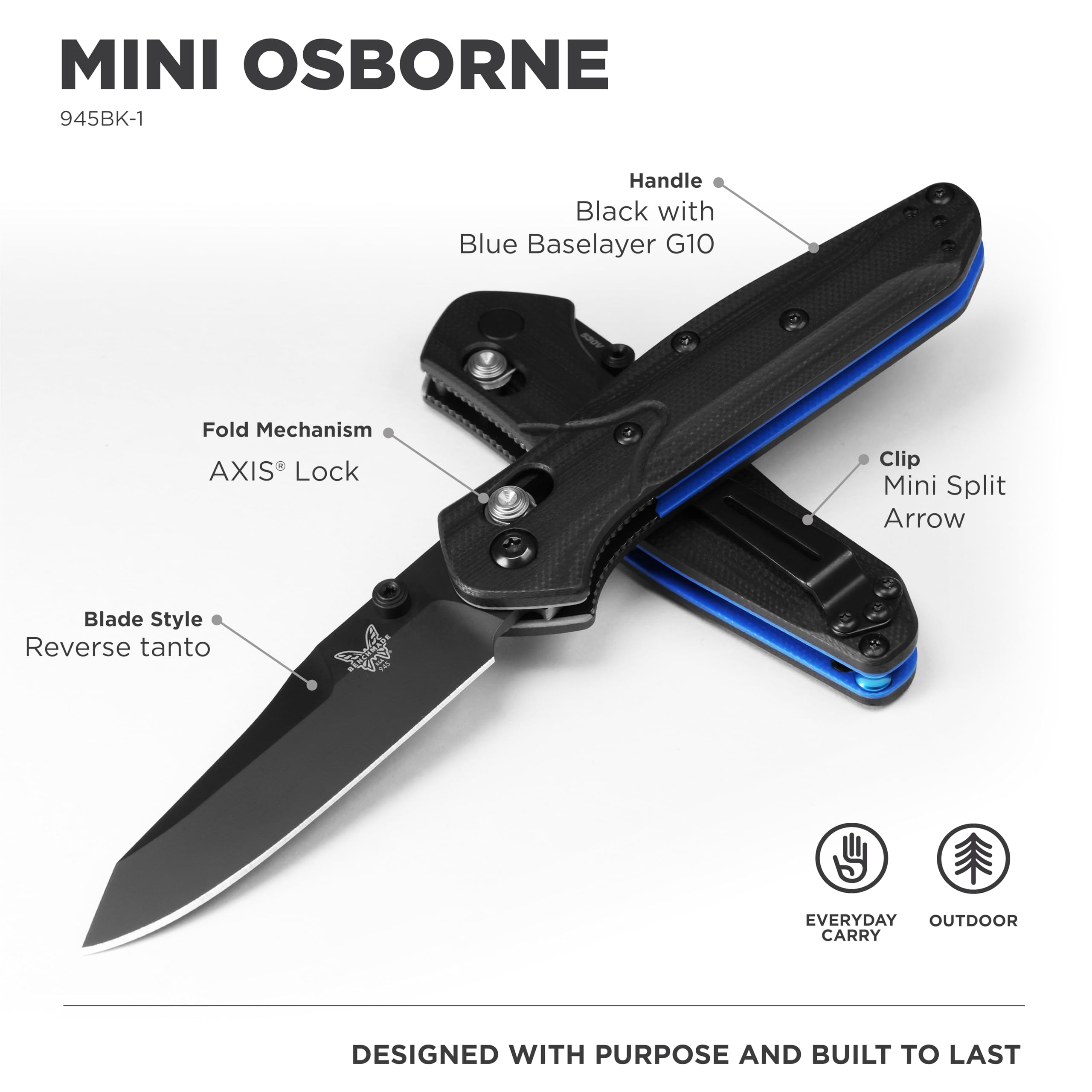 Benchmade - Mini Osborne 945 Folding Knife with Black G10 Handle (945BK-1)