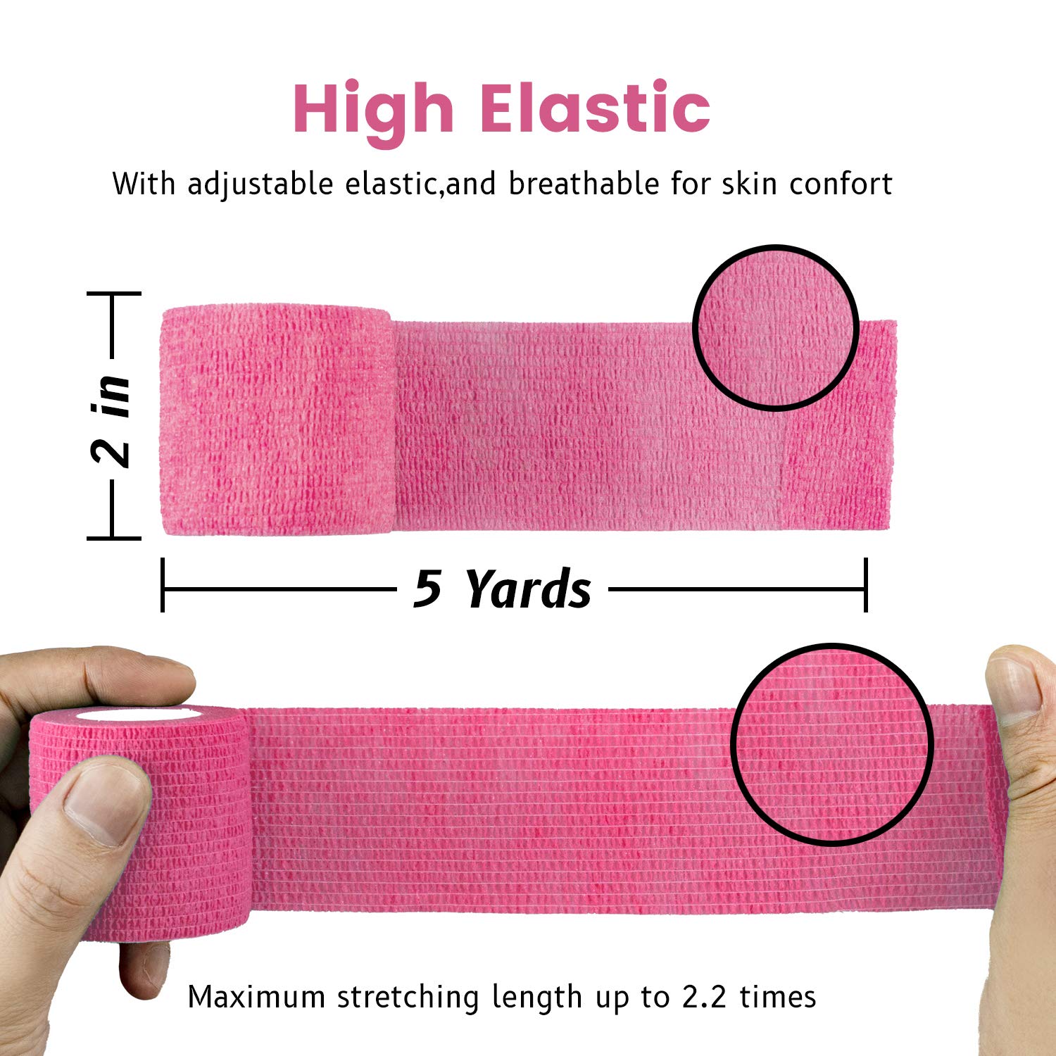 FRESINIDER 9 Rolls Self Adhesive Wrap Athletic Tape Gauze, Breathable Elastic Cohesive Bandage for Sports Injury & Pet (7 Pcs 2"x 5 Yards + 2 Pcs 1" X 5 Yards) (Pink)