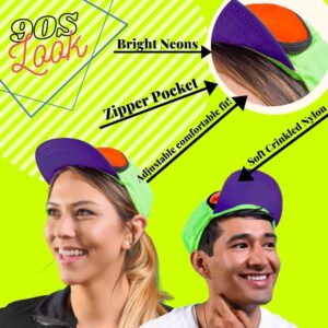 Fanny Pack Hat Nylon| 80s/90s Cap for Men | Retro Cap for Women |Zipper Pocket - Tri-Color/Neon/Vibe/CMYK Bundle