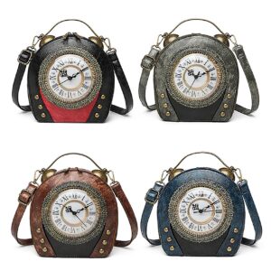 Real Working Clock Handbags Purse Antique Steampunk Shoulder Bag PU Messenger Bag