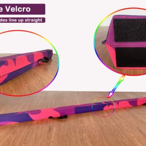 Marfula 6 FT / 8 FT / 9 FT Folding Gymnastics Beam Foam Balance Floor Beam - Extra Firm - Suede Cover - Anti Slip Bottom with Carry Bag For Kids/Adults Home Use (Pink Purple-Camo, 6 FT)