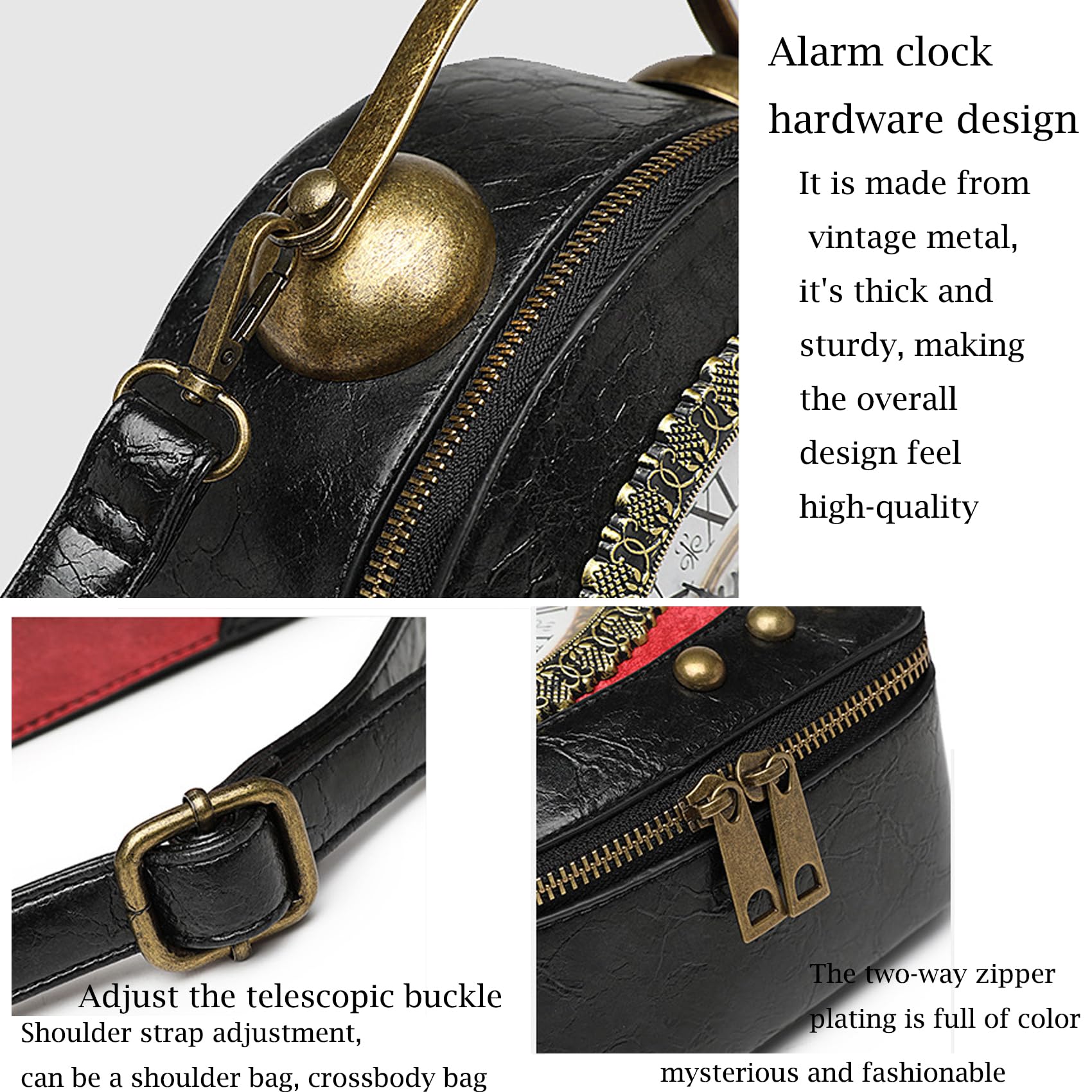 Real Working Clock Handbags Purse Antique Steampunk Shoulder Bag PU Messenger Bag