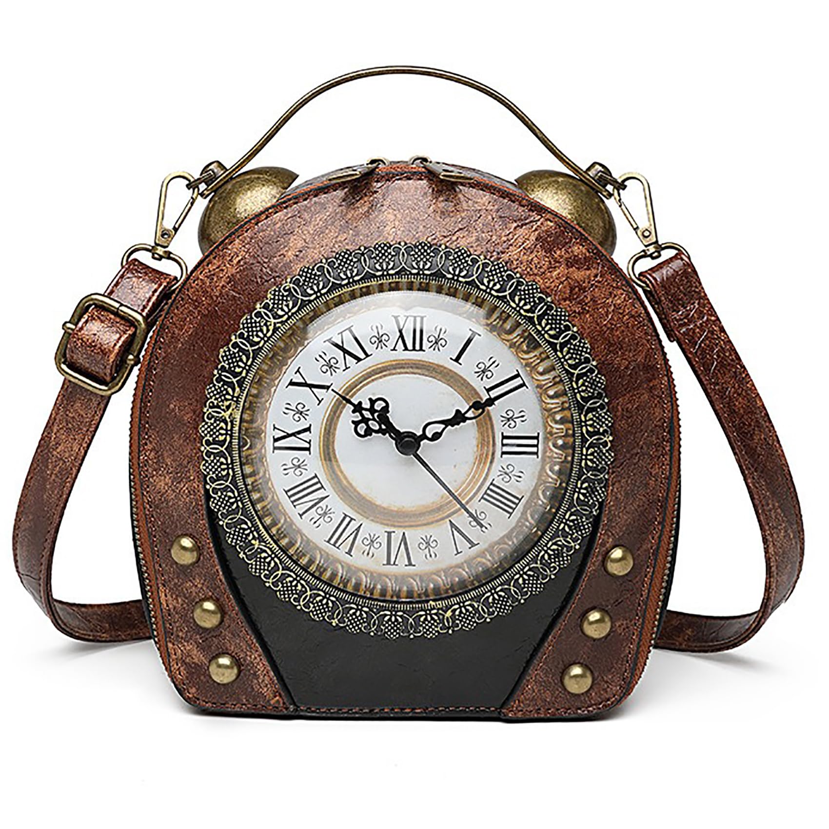 Real Working Clock Handbags Purse Antique Steampunk Shoulder Bag PU Messenger Bag