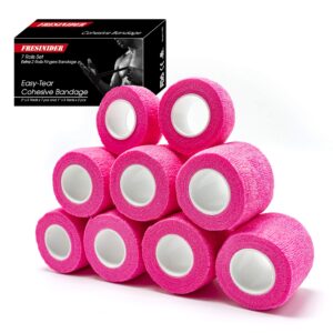 fresinider 9 rolls self adhesive wrap athletic tape gauze, breathable elastic cohesive bandage for sports injury & pet (7 pcs 2"x 5 yards + 2 pcs 1" x 5 yards) (pink)