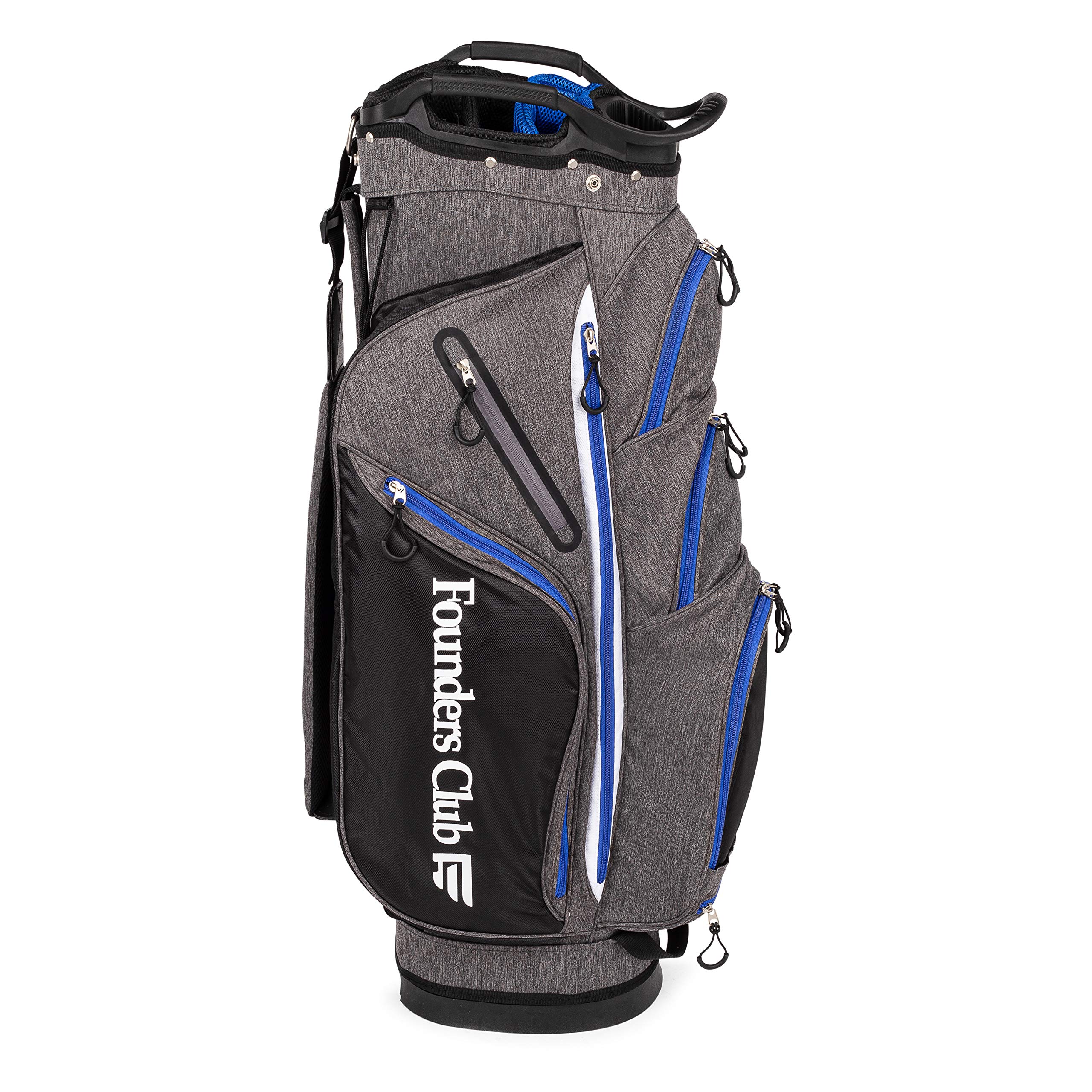 Founders Club Franklin Golf Push Cart Bag -Riding -Full Rain Cover -Secure Base -Light Weight -15 Way Full Length Divider-External Putter Tube-Embroidery Panel (Blue)