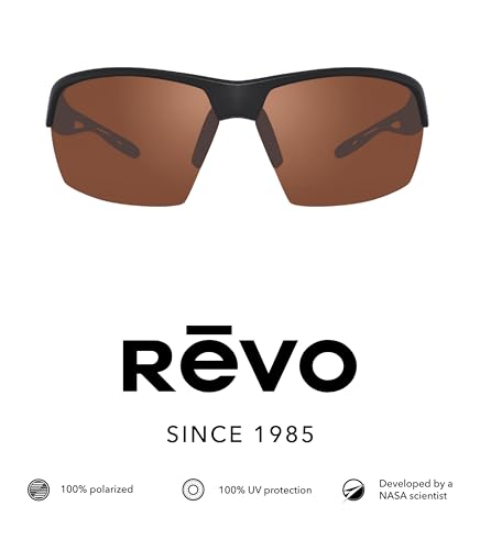 Revo Sunglasses Jett: Polarized Lens Filters UV, Semi-Rimless Rectangle Wrap Frame, Matte Black Frame with Drive Lens