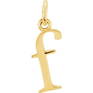 solid 14k yellow gold lowercase alphabet initial letter f charm pendant small (15mm x 4.2mm)