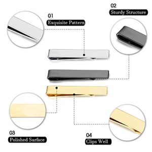 YADOCA 3 Pcs Tie Clips for Men Tie Bar Set Necktie Clips for Wedding Anniversary Business Black Silver-Tone Gold-Tone