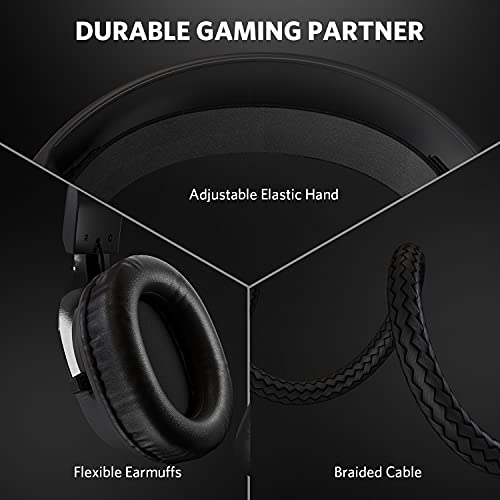 Fiodio Gaming Headset with Surround Sound Stereo for Xbox One PS4 PC Switch Tablet, Noise Cancelling Over Ear Headphones with Mic, LED Light and Soft Memory Earmuffs for Laptop