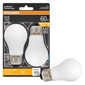 sylvania led truwave natural series ceiling fan / fixture light bulb, 60w a15 soft white medium base, dimmable, frosted - 2 pack