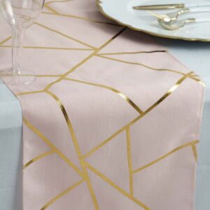 tableclothsfactory 9 ft metallic blush/gold foil geometric pattern blush polyester table runner