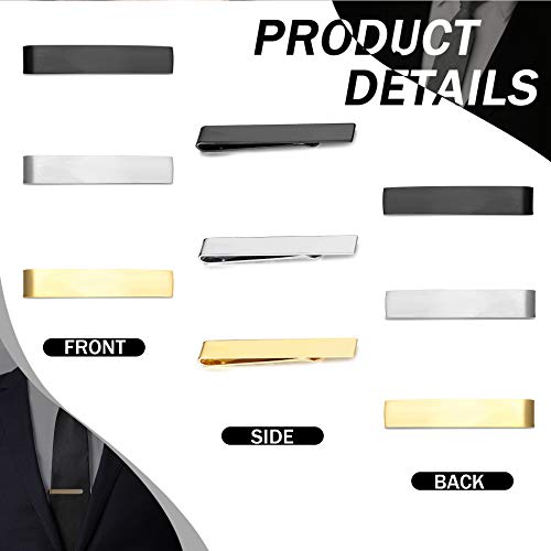 YADOCA 3 Pcs Tie Clips for Men Tie Bar Set Necktie Clips for Wedding Anniversary Business Black Silver-Tone Gold-Tone