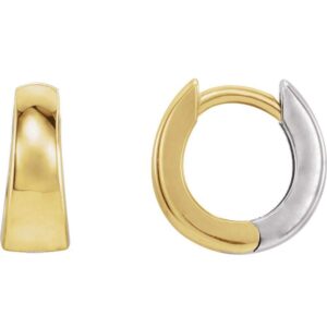 solid 14k yellow and white gold two toned 10.25mm hinged hoop huggie earrings small (10mm x 2.4mm)