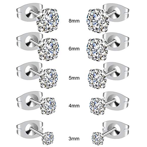 KANOUE 12 Pairs Stainless Steel Small Stud Earrings For Women Multipack,Cubic Zirconia Earrings Set Silver Stud Earrings for women,Hypoallergenic Earrings For Women Hoop Earrings