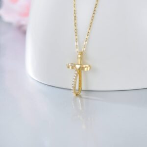 Rikelus 14k Real Gold Cross Necklace for Women Girls,Yellow Gold Cross Pendant Necklace Faith Jewelry Gifts for Birthday Christmas 16+2 inch