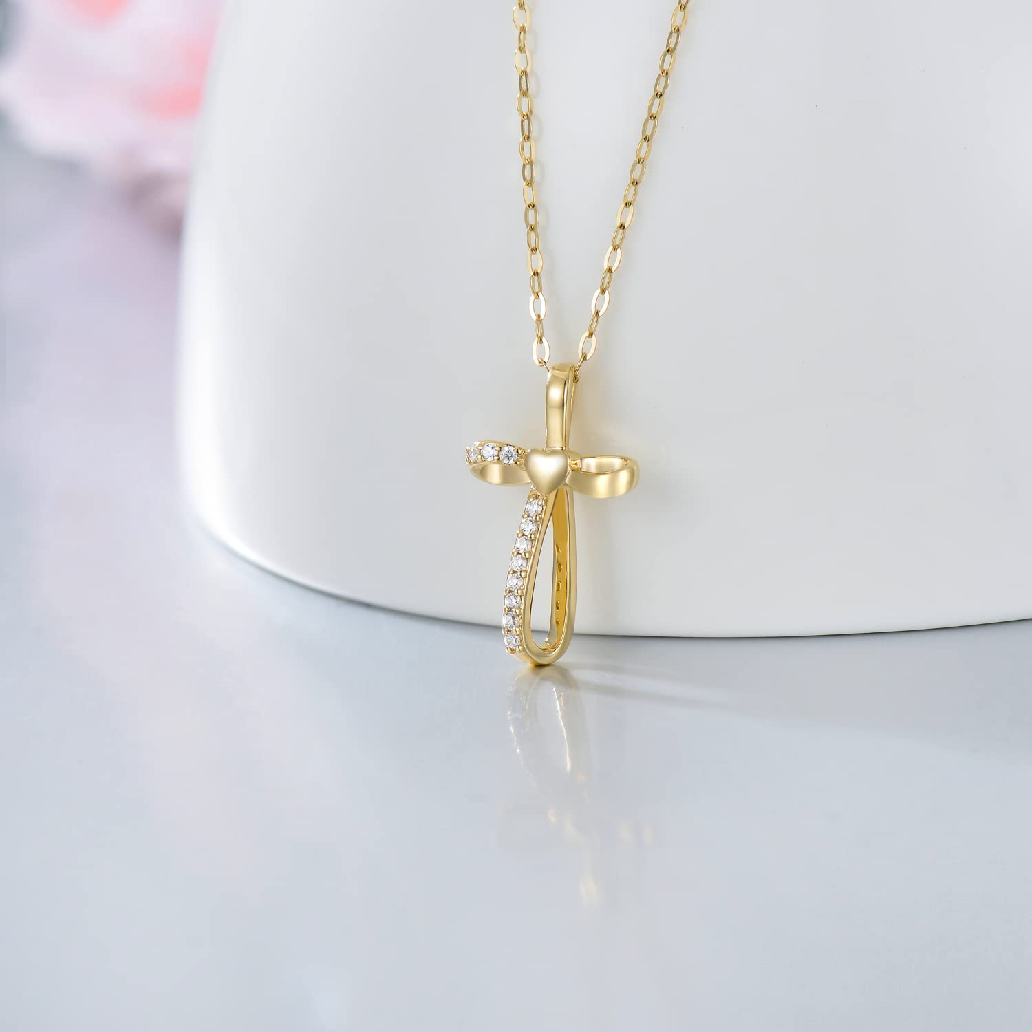 Rikelus 14k Real Gold Cross Necklace for Women Girls,Yellow Gold Cross Pendant Necklace Faith Jewelry Gifts for Birthday Christmas 16+2 inch