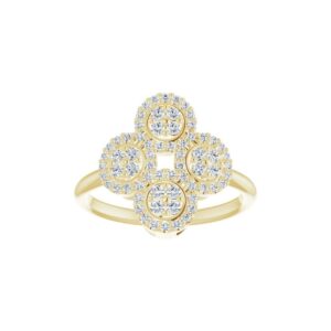 Solid 14k Yellow Gold 1/2 Cttw Diamond Clover Ring Band (.50 Cttw) (Width = 14.3mm) - Size 5