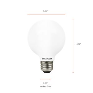 SYLVANIA LED TruWave Natural Series Globe G25 Light Bulb, 40W Equivalent, Efficient 4.5W, 350 Lumens, Dimmable, Frosted, 2700K, Soft White - 6 Pack (40887)