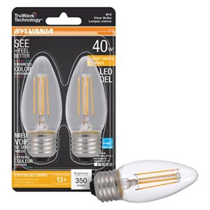 sylvania led truwave natural series candelabra light bulb, 40w soft white medium base, dimmable, clear, blunt tip - 2 pack