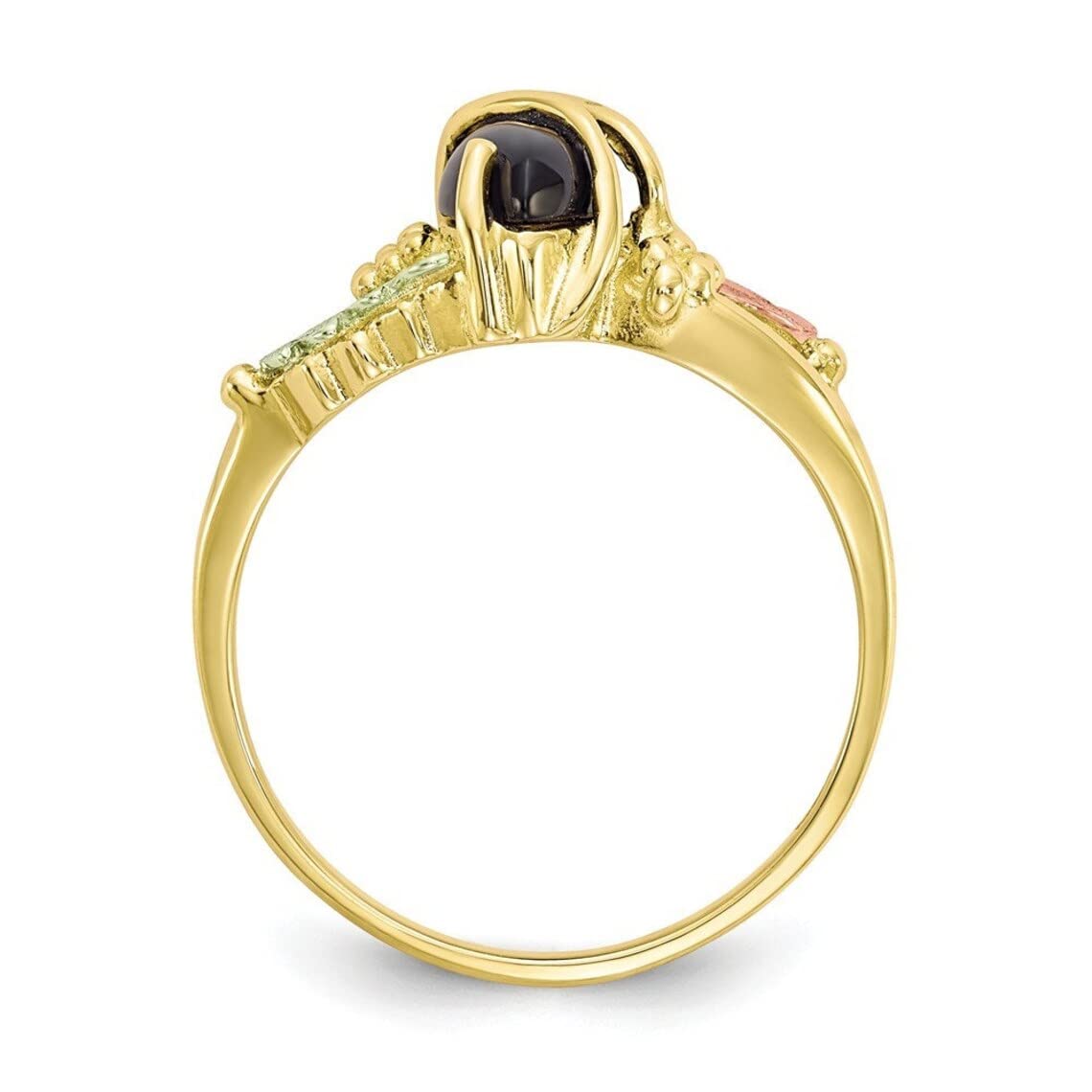 Marquise Onyx Wrap Ring, 10k Yellow Gold, 12k Green and Rose Black Hills Gold Size 10.5