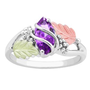 Marquise Amethyst Double Wrap Ring, Sterling Silver, 12k Green and Rose Black Hills Gold Size 5