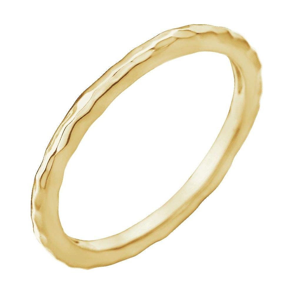 Solid 14k Yellow Gold 2mm Hammered Stackable Wedding Anniversary Ring Band - Size 5