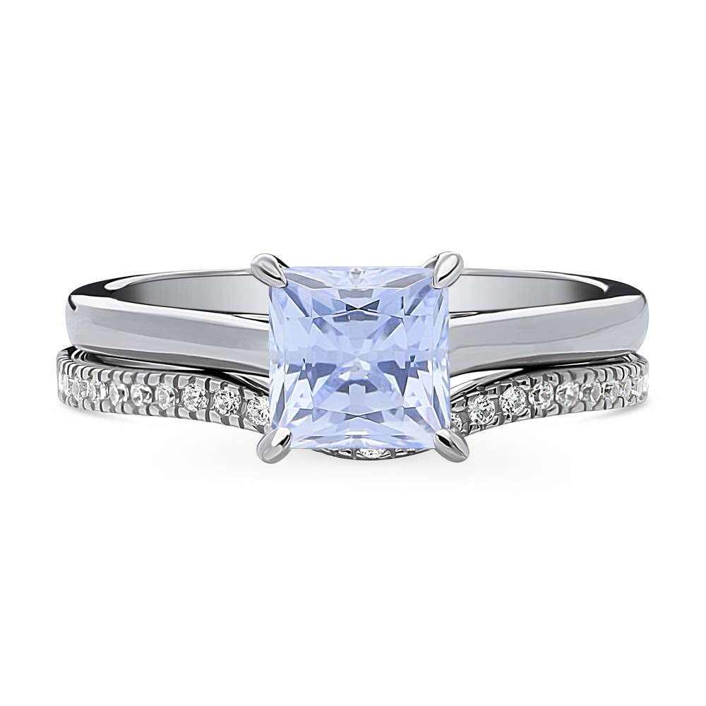 BERRICLE Sterling Silver Solitaire Wedding Engagement Rings 1.2 Carat Greyish Blue Princess Cut Cubic Zirconia CZ Ring Set for Women, Rhodium Plated Size 4