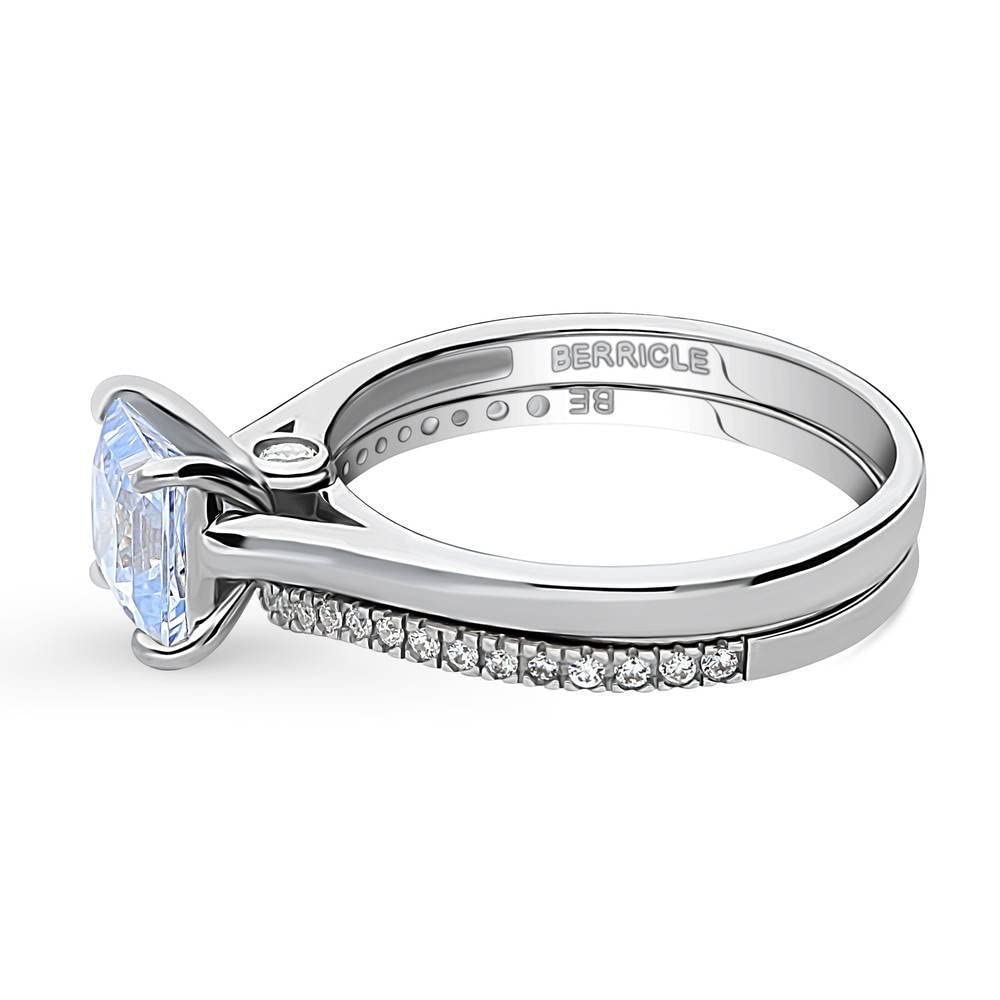 BERRICLE Sterling Silver Solitaire Wedding Engagement Rings 1.2 Carat Greyish Blue Princess Cut Cubic Zirconia CZ Ring Set for Women, Rhodium Plated Size 4