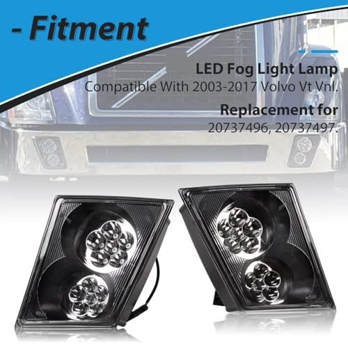 ECOTRIC LED Fog Light Lamp Compatible With 2003-2017 Volvo VNL/VN Trucks Pair Set LH&RH Passenger&Driver