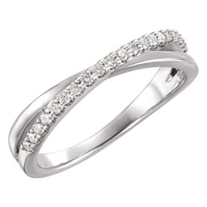 solid 14k white gold 1/5 cttw diamond criss-cross x-shape ring band (.20 cttw) (width = 3.5mm) - size 8.5