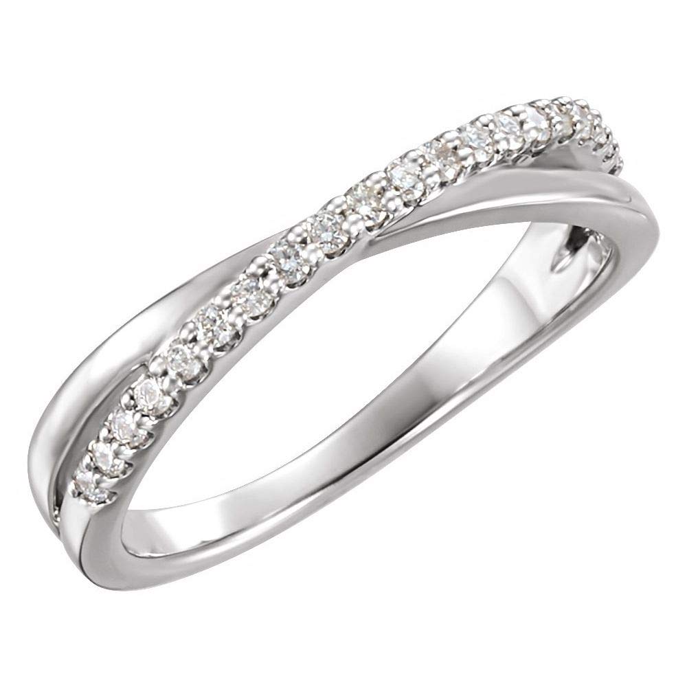 Solid 14k White Gold 1/5 Cttw Diamond Criss-Cross X-Shape Ring Band (.20 Cttw) (Width = 3.5mm) - Size 8.5