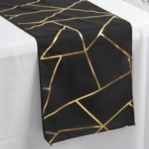 tableclothsfactory 9 ft metallic black/gold foil geometric pattern blush polyester table runner