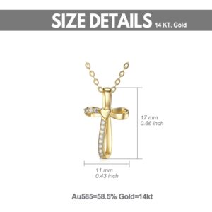 Rikelus 14k Real Gold Cross Necklace for Women Girls,Yellow Gold Cross Pendant Necklace Faith Jewelry Gifts for Birthday Christmas 16+2 inch