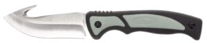 old timer trail boss 9in fixed blade gut hook knife with high carbon stainless steel blade, tpe grip handle, and custom molded sheath for hunting, field dressing, skinning, gutting, and outdoors