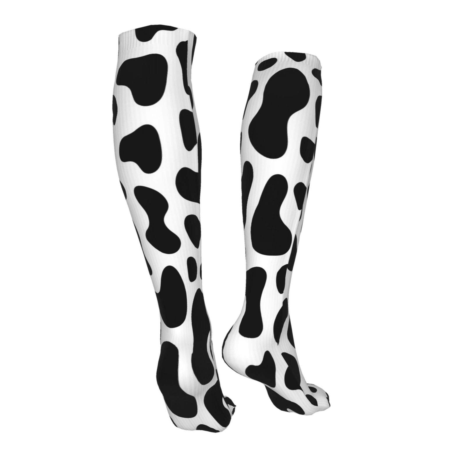 Thigh Knee High Cow Goat Print Socks for Women Compression Black and White Non Slip Long Boot Stocking Thick Warm Girls Fashion Animal Series Stocking Over