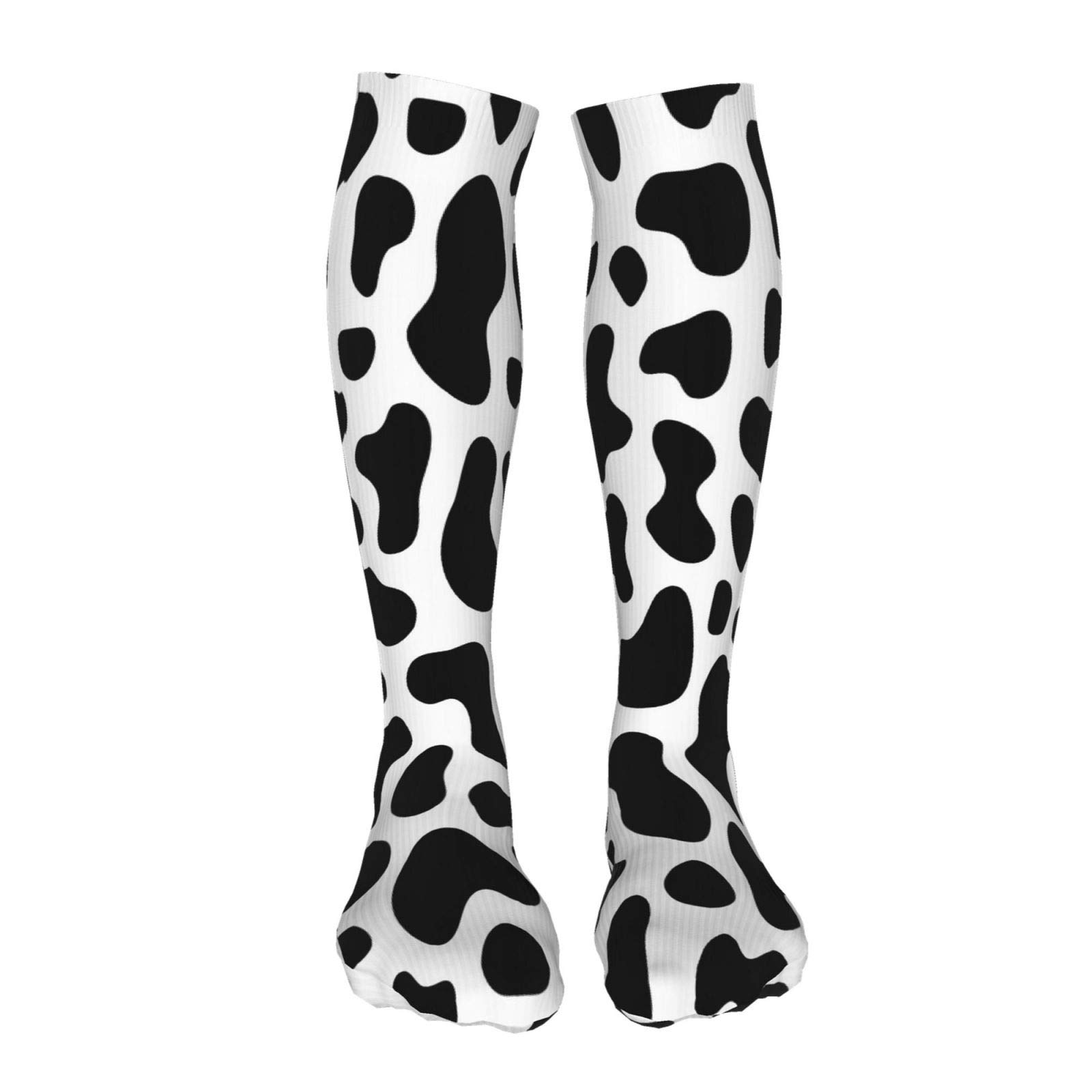 Thigh Knee High Cow Goat Print Socks for Women Compression Black and White Non Slip Long Boot Stocking Thick Warm Girls Fashion Animal Series Stocking Over