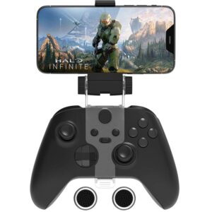 joso phone mount for xbox series, controller mobile gaming clip holder clamp for xbox series x/s, xbox one, xbox one s/x, support android/iphone system with one cast app with 2 thumb grip caps