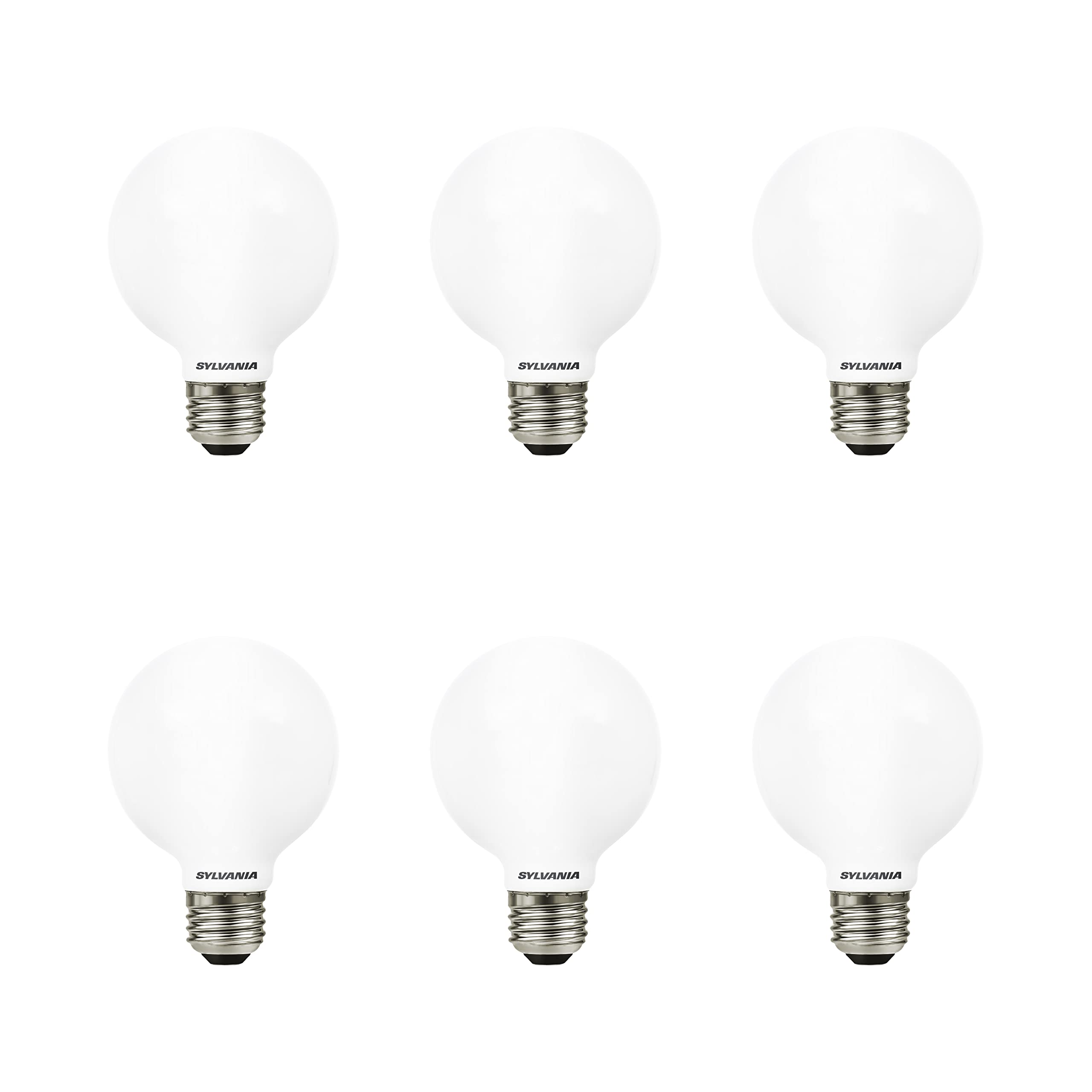 LEDVANCE SYLVANIA LED TruWave Natural Series Globe G25 Light Bulb, 60W=6W, Dimmable, Frosted, 2700K, Soft White - 6 Pack (40889)