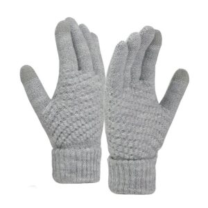 eseres grey gloves knitted warm gloves for men women unisex touch screen fleece lined stretchy mittens men-grey